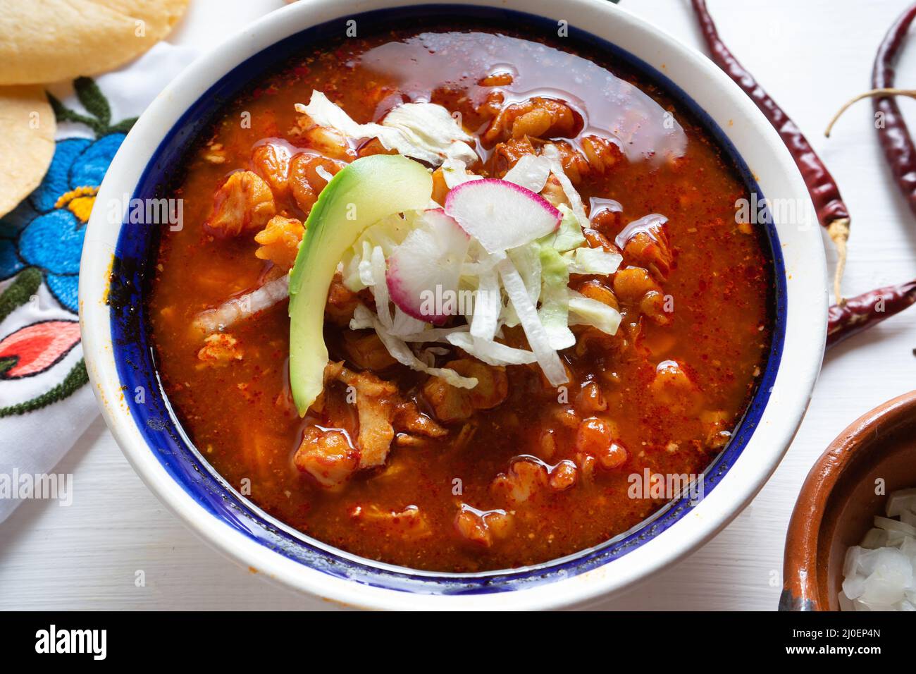 Traditional mexican red pozole soup Stock Photo - Alamy