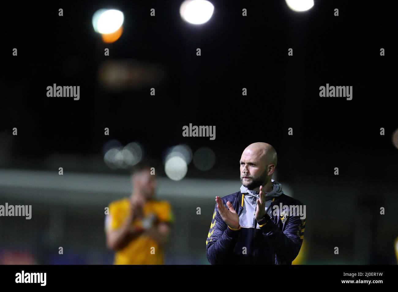 Newport, UK. 18th Mar, 2022. James Rowberry, the manager of Newport ...