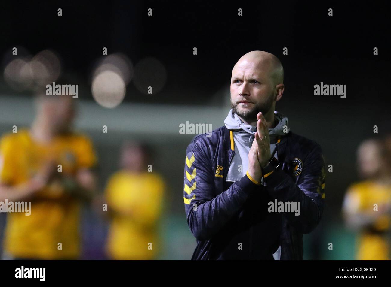 Newport, UK. 18th Mar, 2022. James Rowberry, the manager of Newport ...