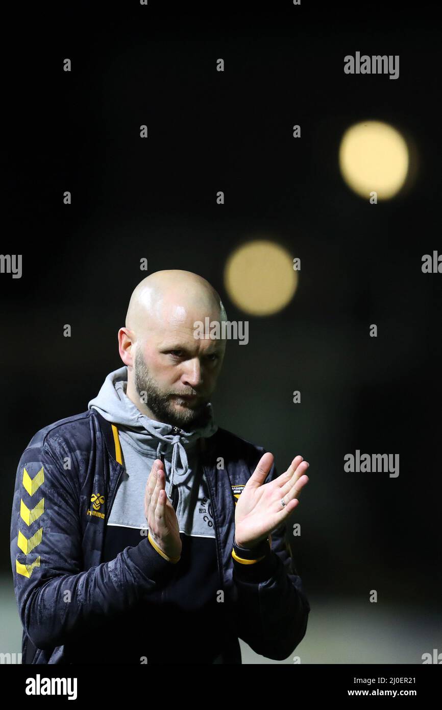 Newport, UK. 18th Mar, 2022. James Rowberry, the manager of Newport ...