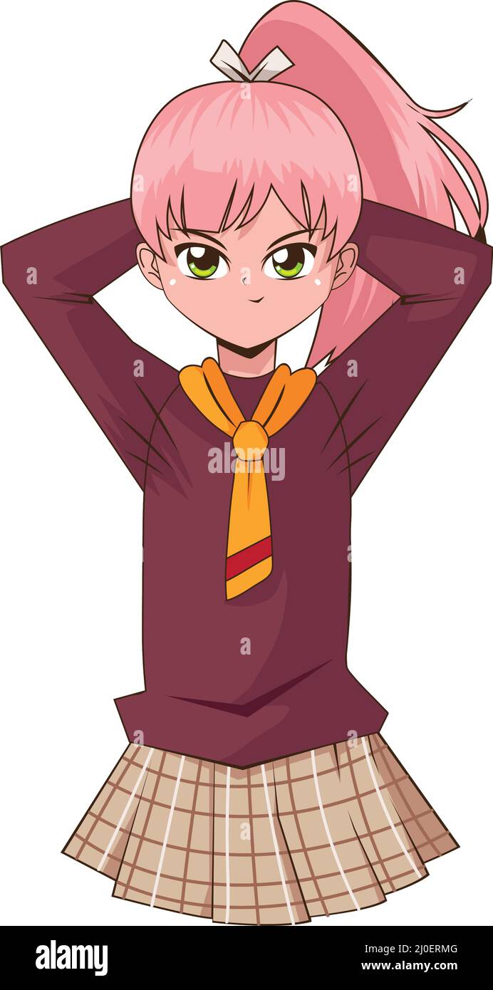 anime girl with pony tail Stock Vector Image & Art - Alamy