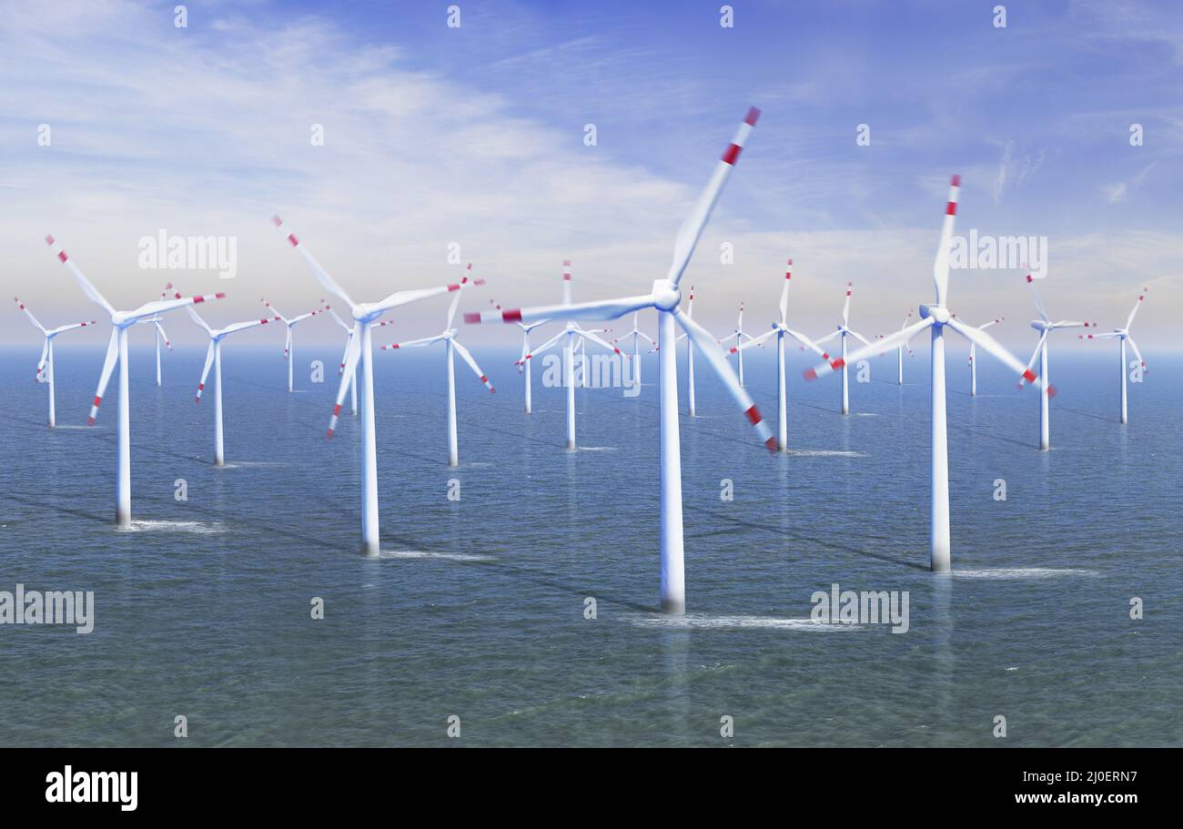 Elevated view of a Wind farm at sea Stock Photo - Alamy