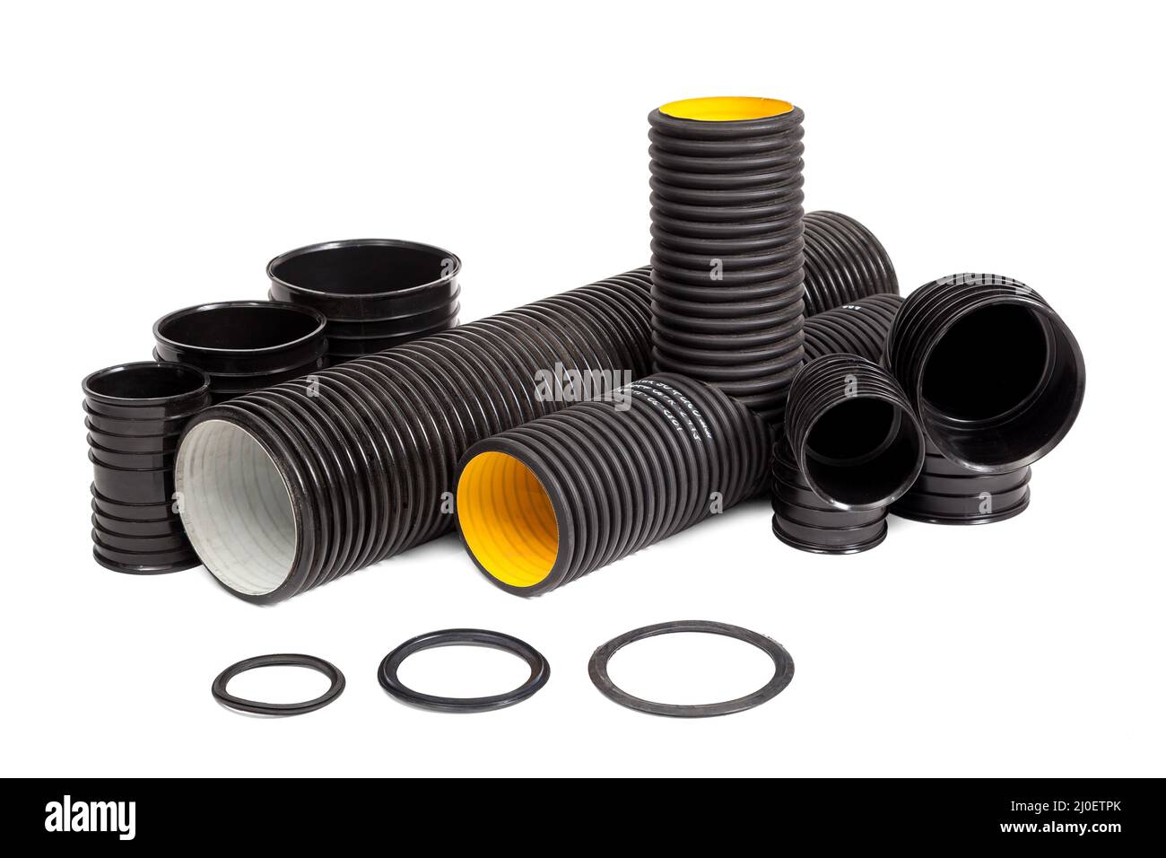 Assorted PCV sewage parts shot over white background Stock Photo - Alamy