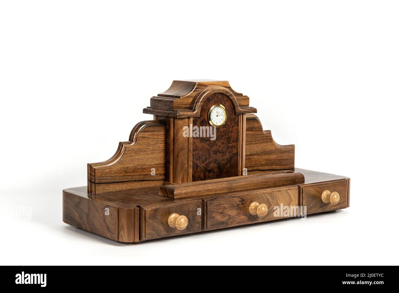 Decorative table wooden watches on an isolated background Stock Photo ...