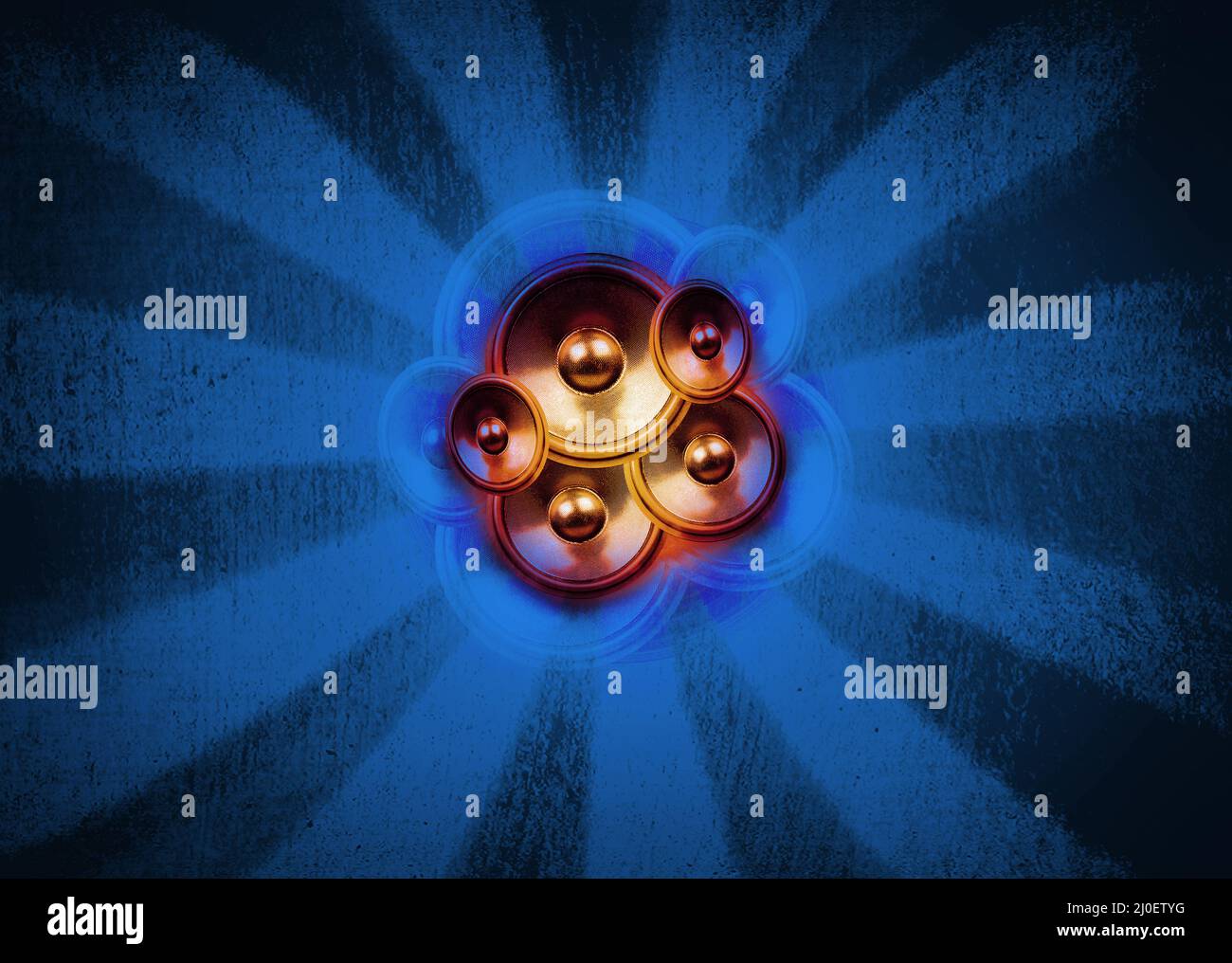Music speakers and blue sunburst Stock Photo - Alamy