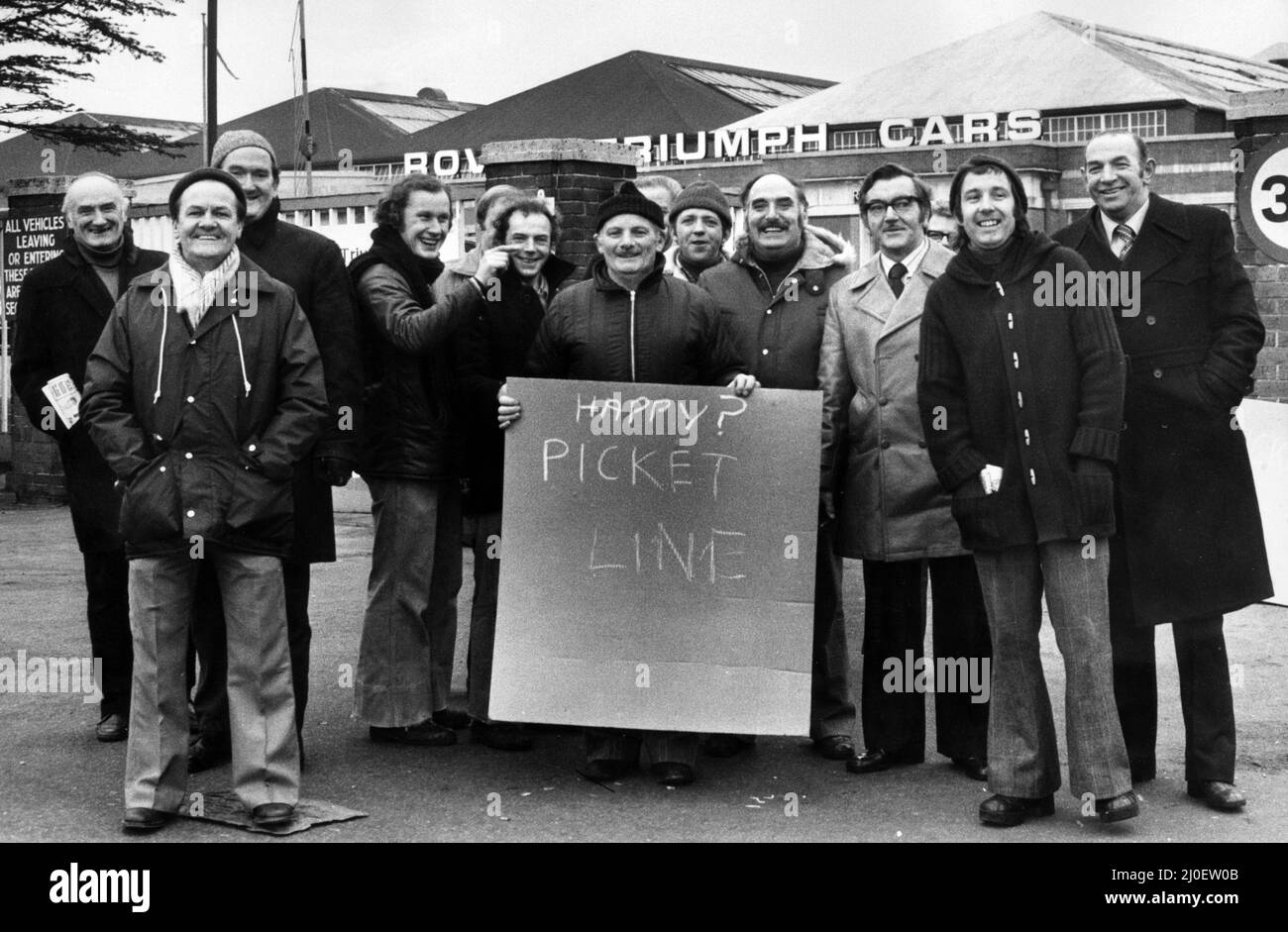 British Leyland Pickets, out in force at the Triumph plant in Canley ...