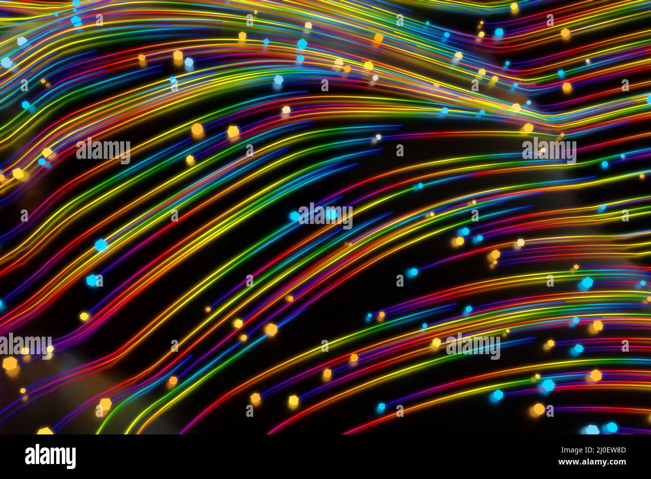 Neon glowing twisted cosmic lines on the glossy surface. Turbulence ...