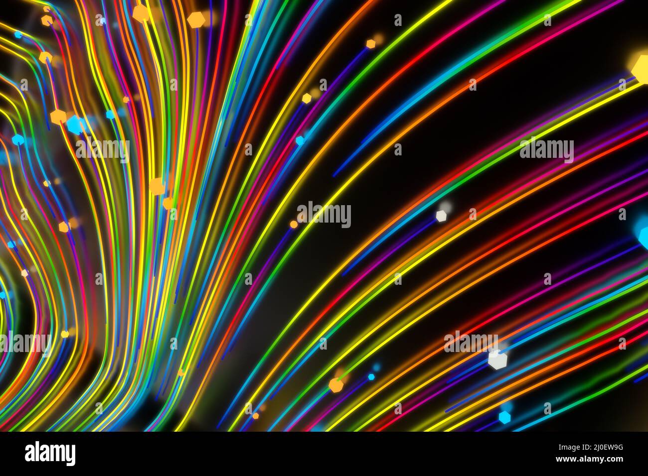 Neon glowing twisted cosmic lines on the glossy surface. Turbulence ...