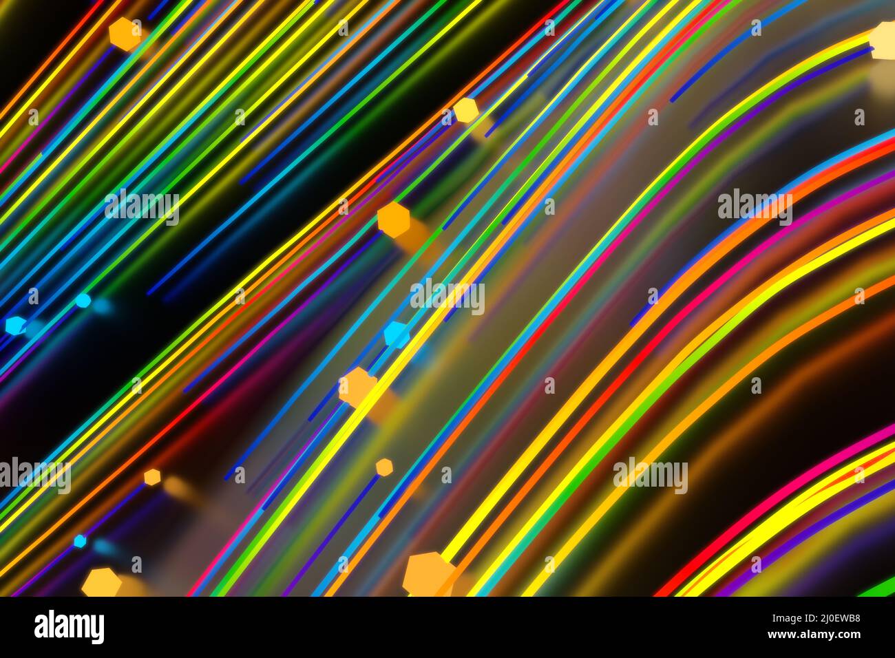 Neon glowing twisted cosmic lines on the glossy surface. Turbulence ...
