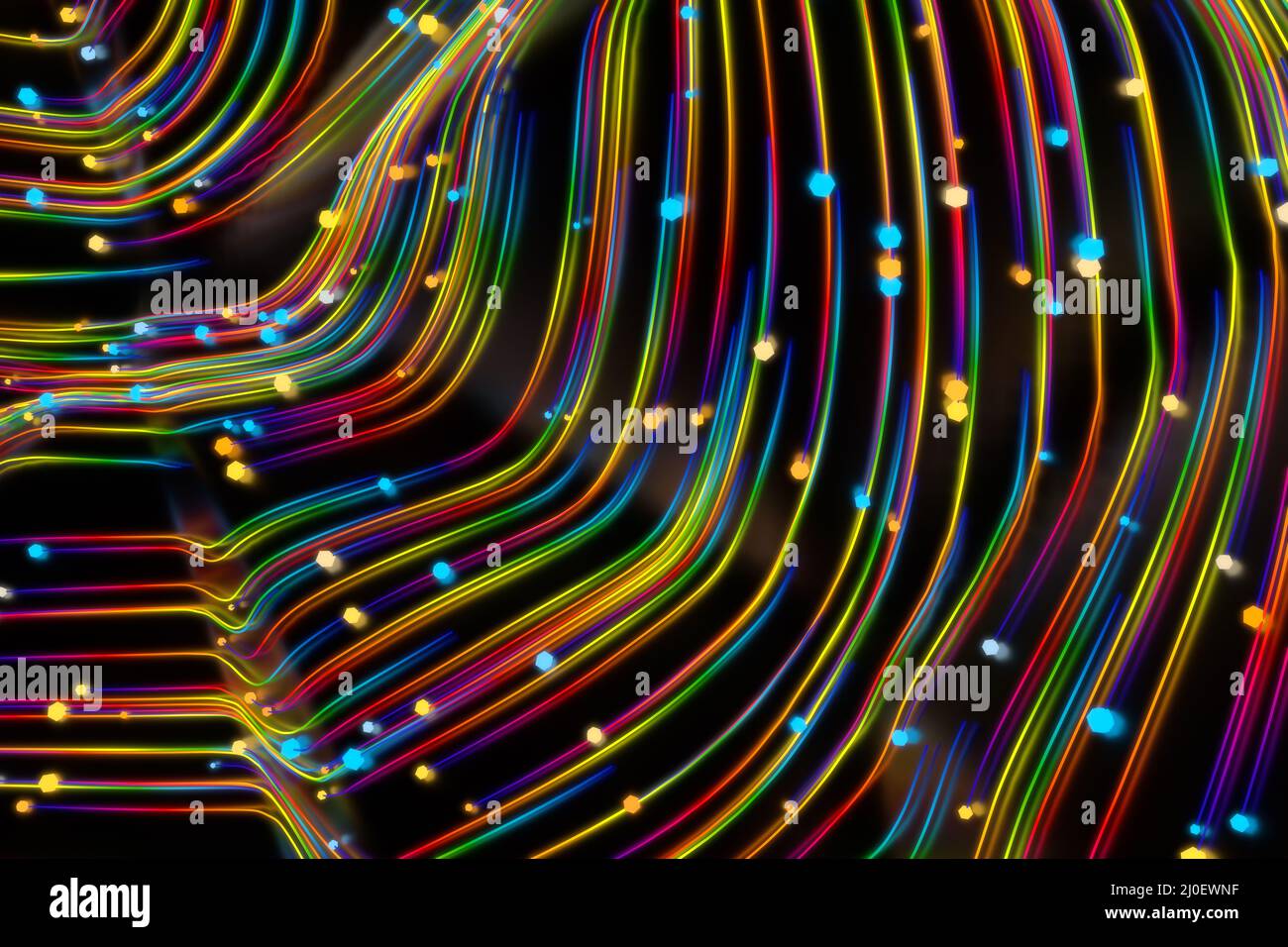Neon glowing twisted cosmic lines on the glossy surface. Turbulence ...