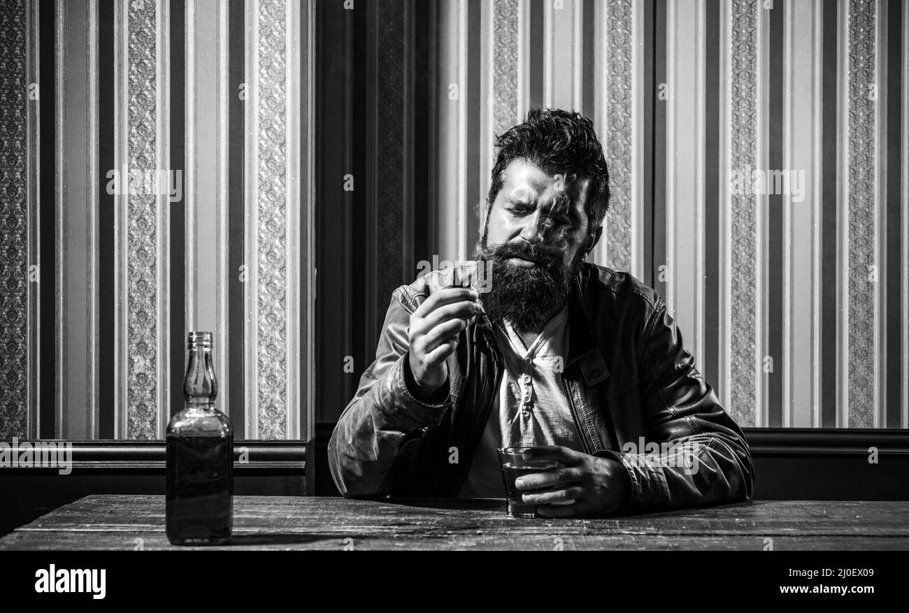 Man alcohol abuse. Drunk man hold whisky glass addicted alcohol need ...