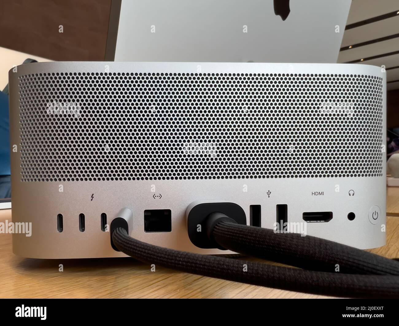 Paris, France - Mar 18, 2022: Close-up of new workstation Apple ...