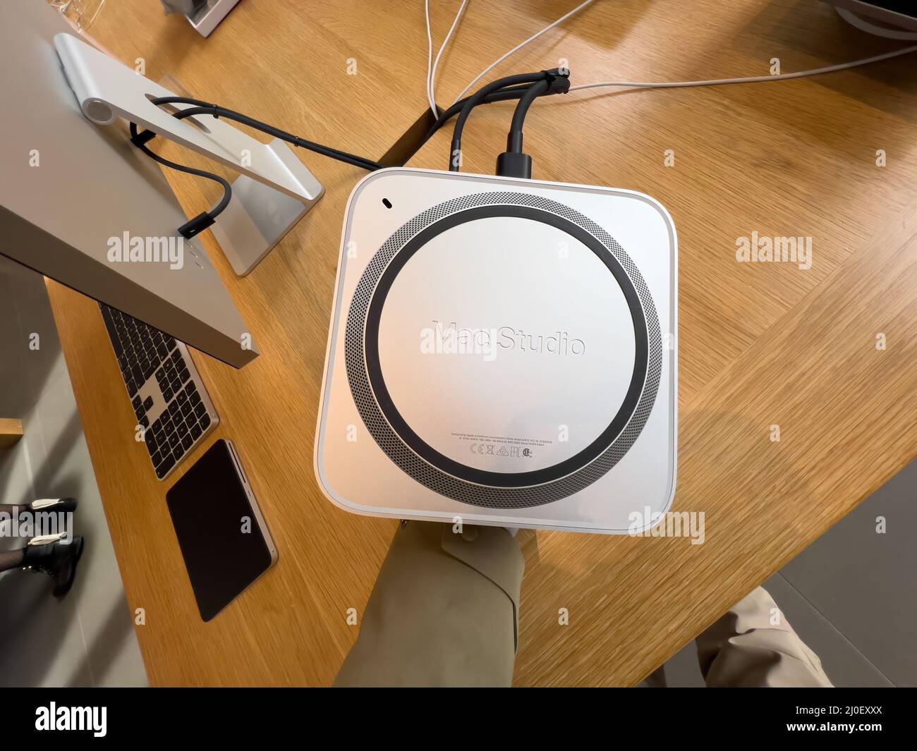 Paris, France - Mar 18, 2022: POV male hand holding looking at the new ...