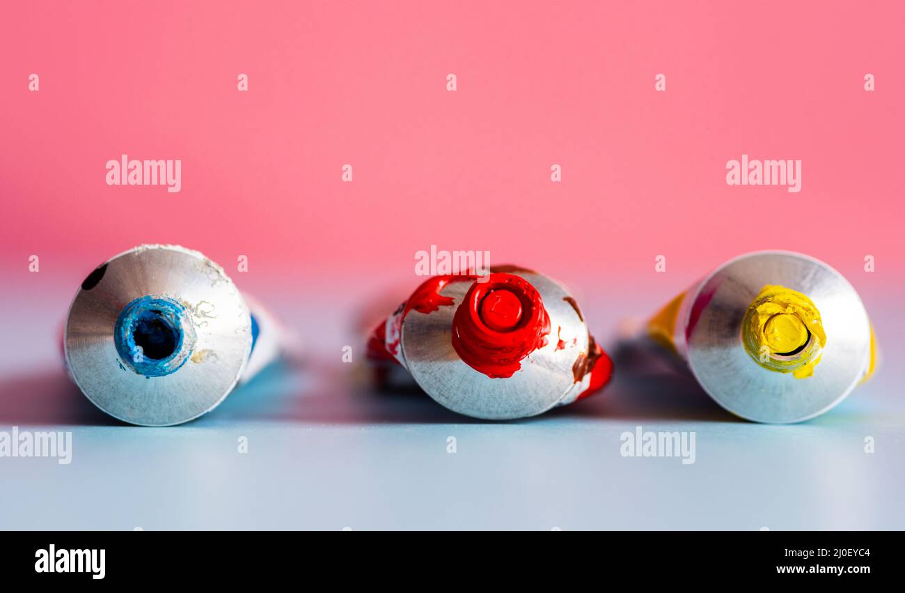 Tubes of colorful acrylic paints supplies for art Stock Photo - Alamy