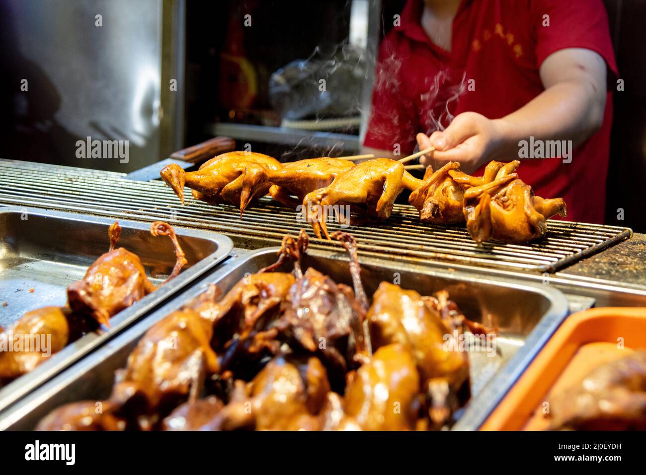 Fried chicken on the snack street in Beijing China. Asian cuisine Stock ...