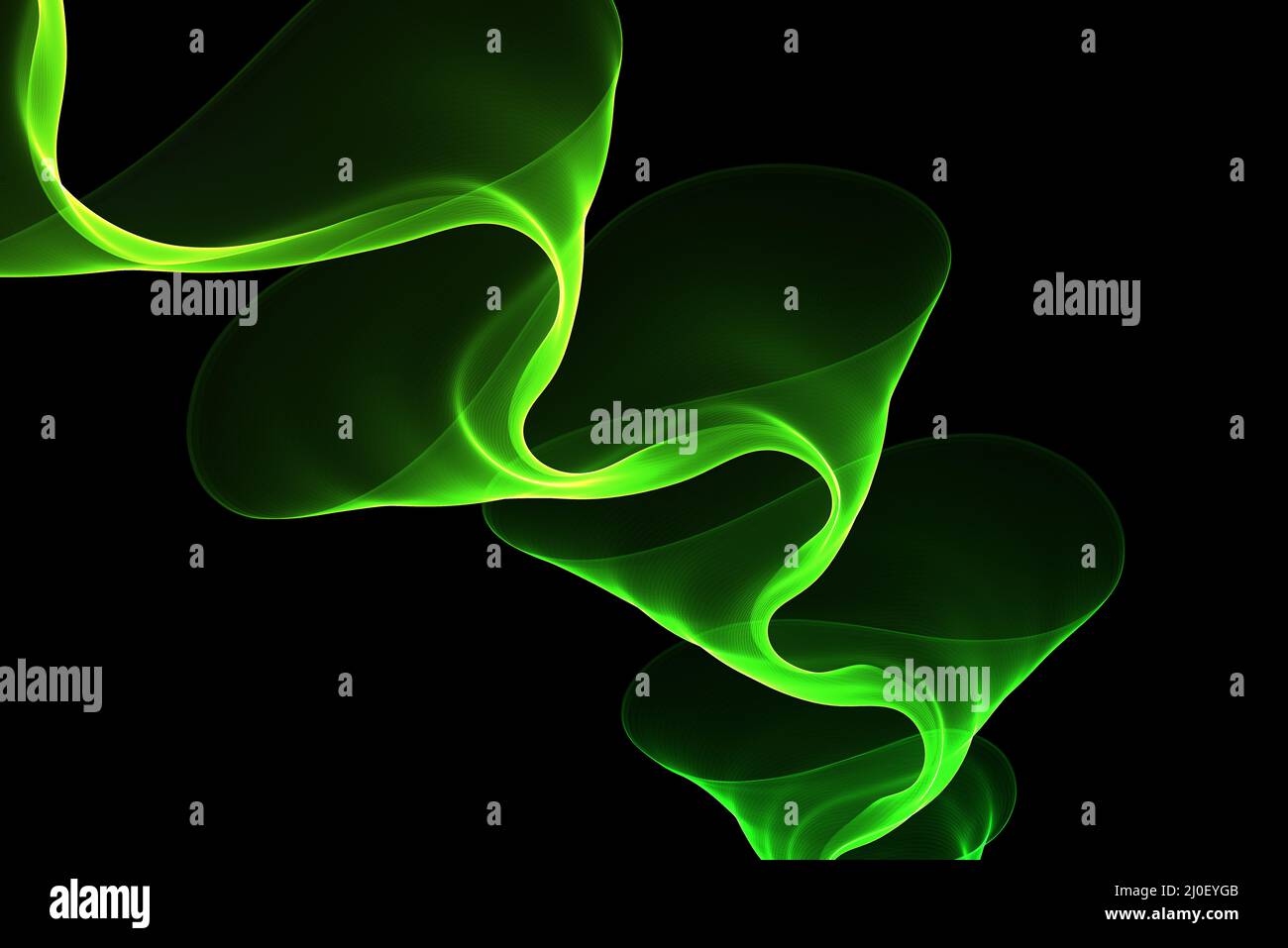 Abstract Eco fresh green smoke flame helix isolated on black background ...