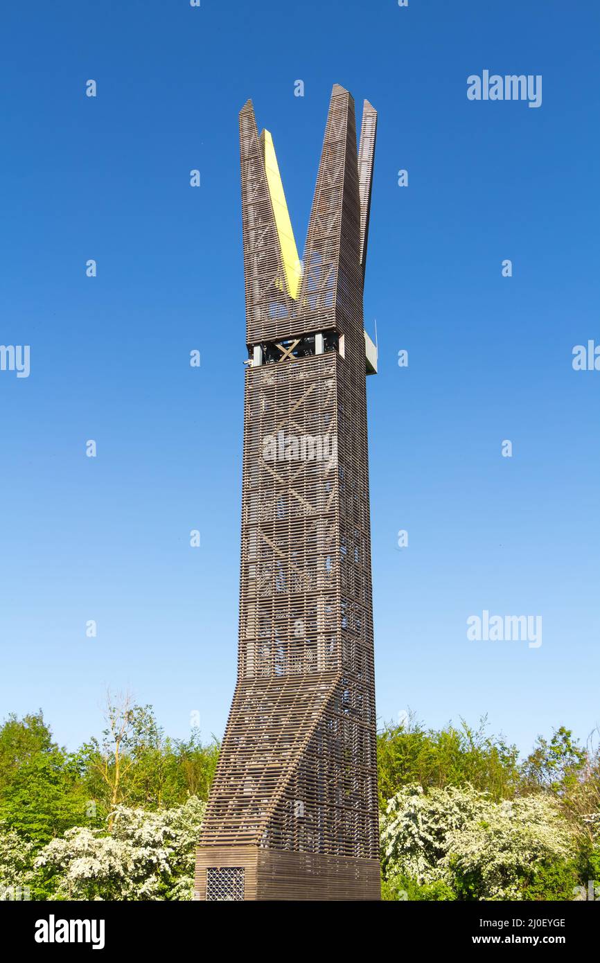 Observation tower in the RheinMain regional park at the Weilbach gravel ...