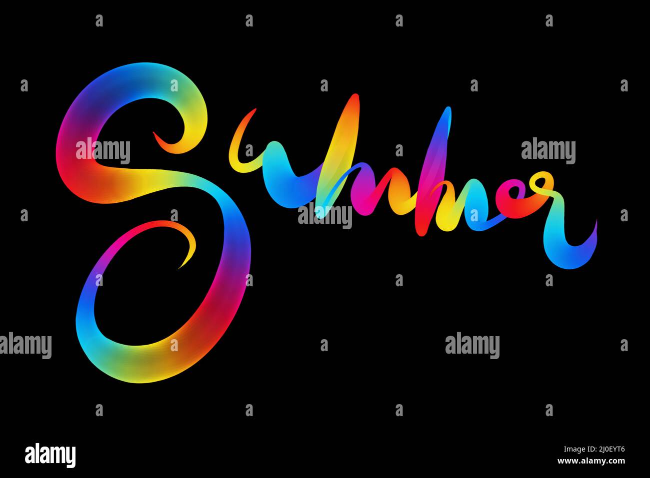 Hot summer lettering made by colorful rainbow fire or burning flame ...