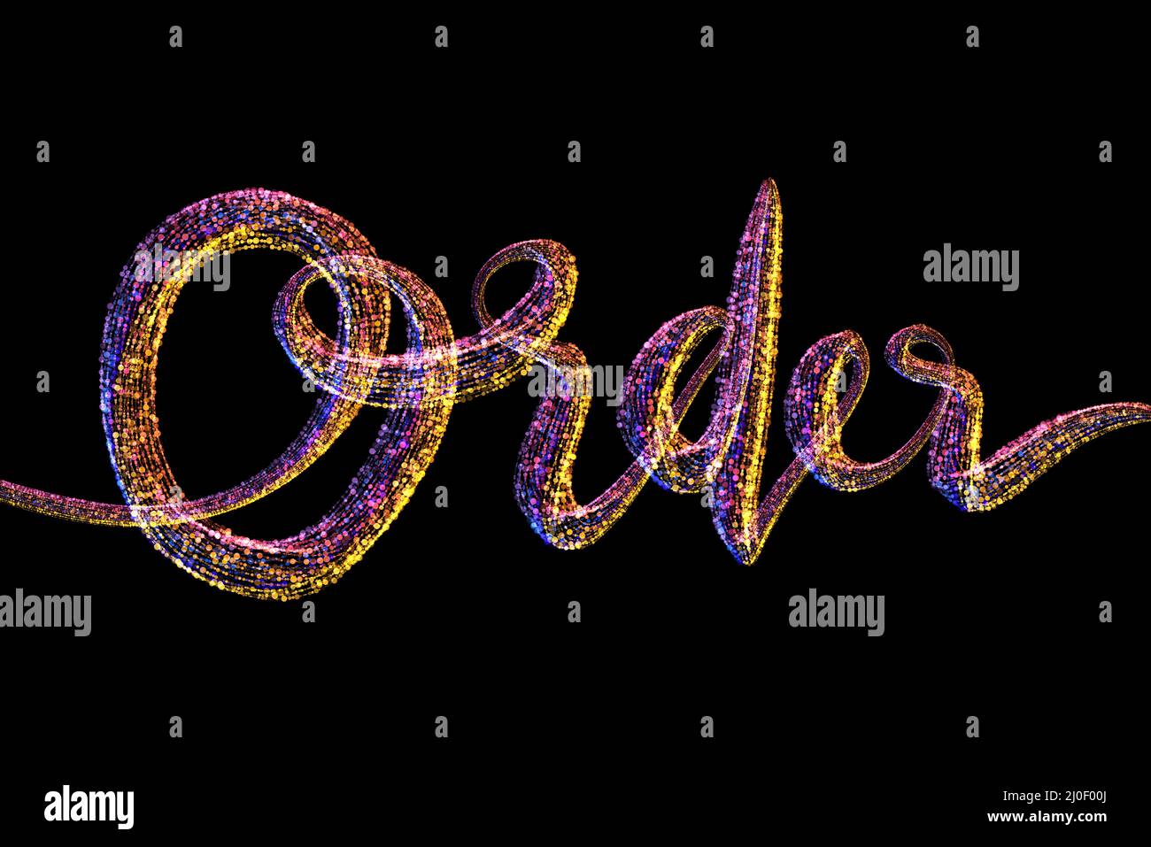 The word order made of colorful particles isolated on black background ...