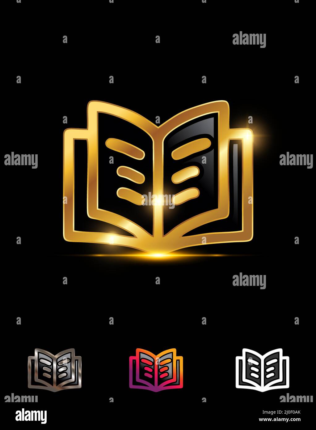 A vector illustration set of Golden Opened Book Symbol Vector Sign ...