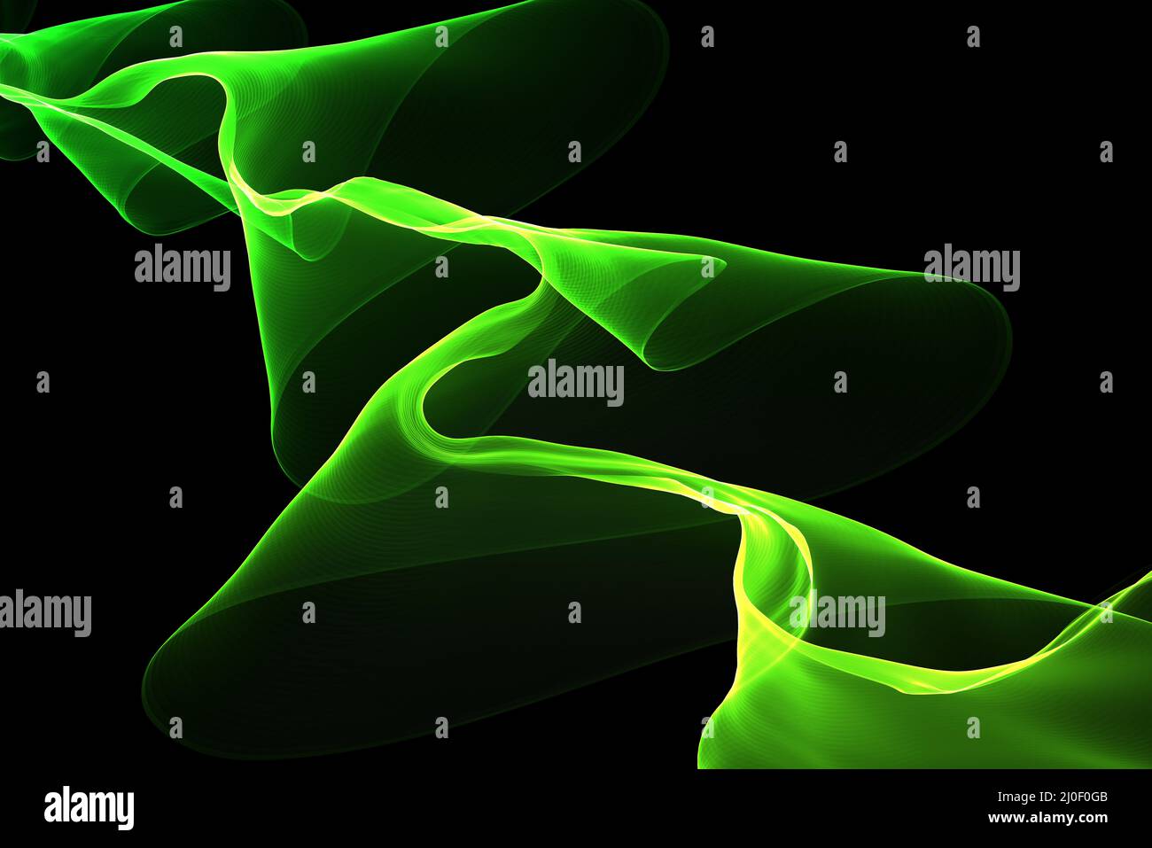 Abstract Eco fresh green smoke flame helix isolated on black background ...