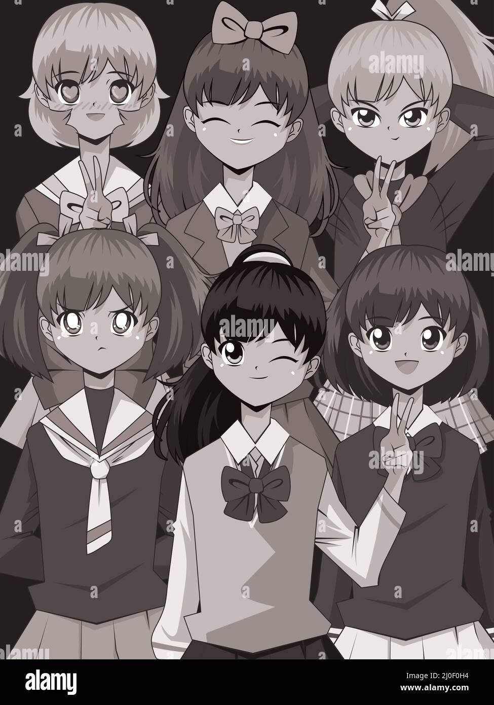 anime group schoolgirls Stock Vector Image & Art - Alamy
