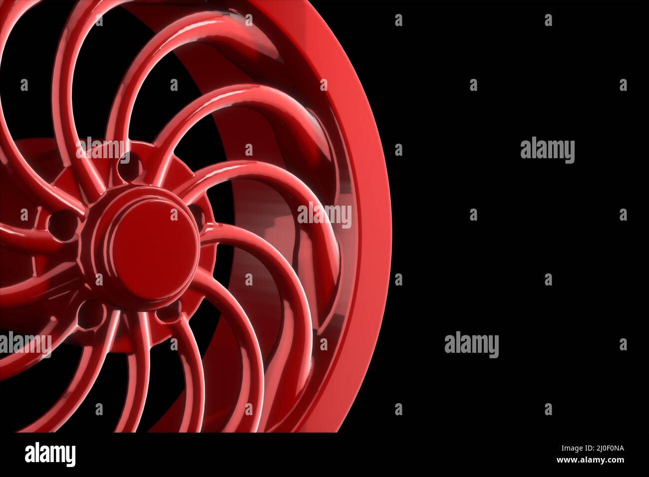Abstract red sports car wheel isolated on a black background 3d ...