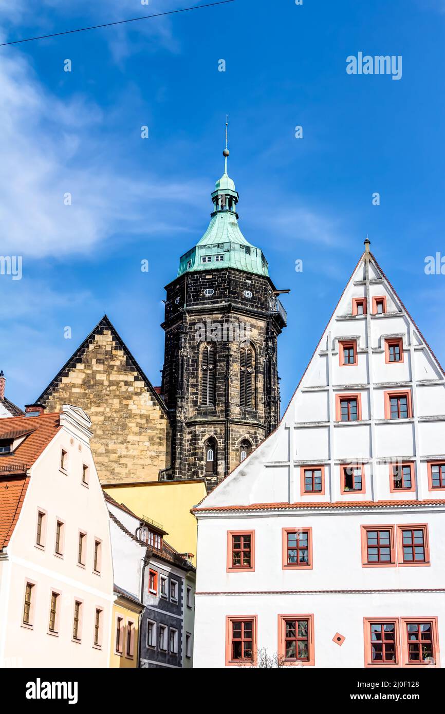 The old town of Pirna with the town church of St. Marien in Saxony ...
