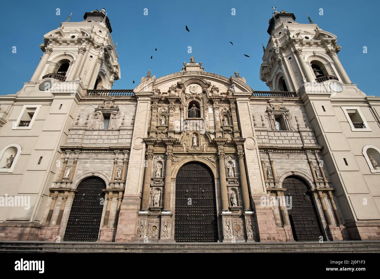 Beautiful view of the main cathedral in the main square of Lima, with ...