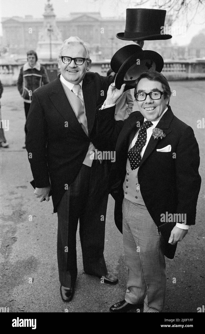 The Two Ronnies (Ronnie Barker and Ronnie Corbett), after receiving ...
