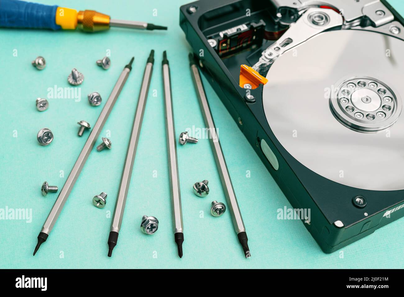 Set of screwdrivers for repair. Computer repair. Computer hard drive ...