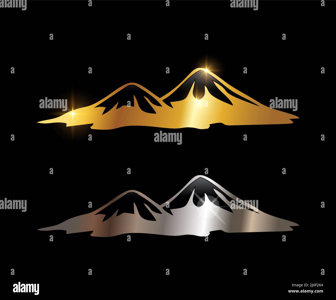 A vector illustration set of Golden and Silver Mountain Icon Sign Stock ...