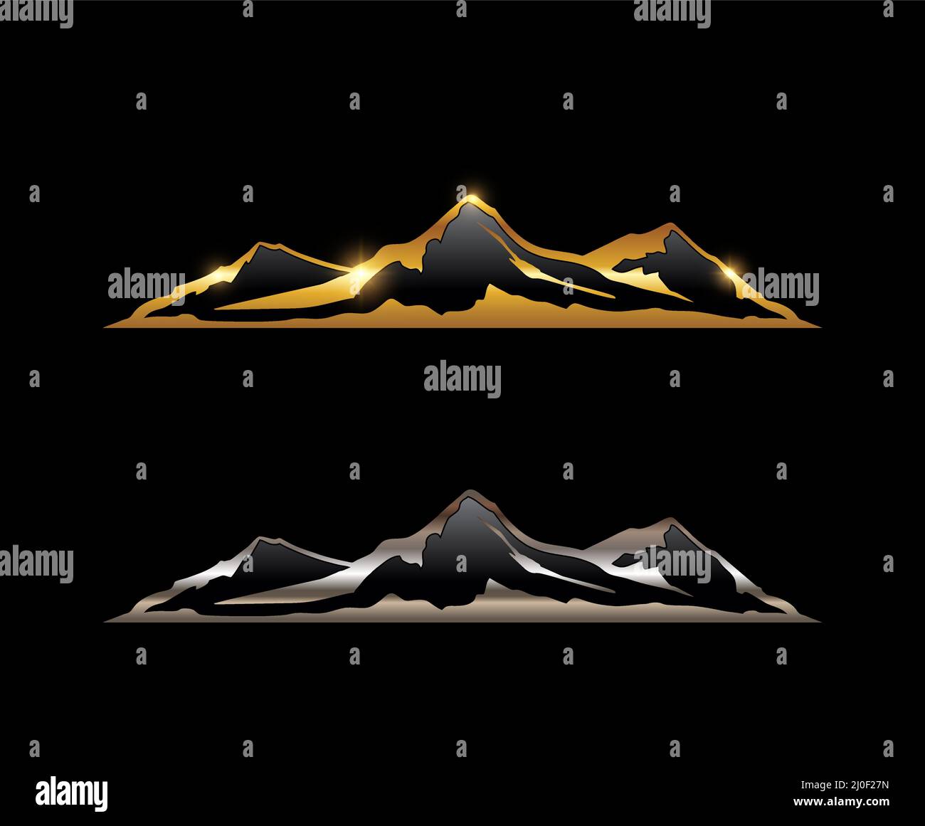 A vector illustration set of Golden and Silver Mountain Icon Sign Stock ...
