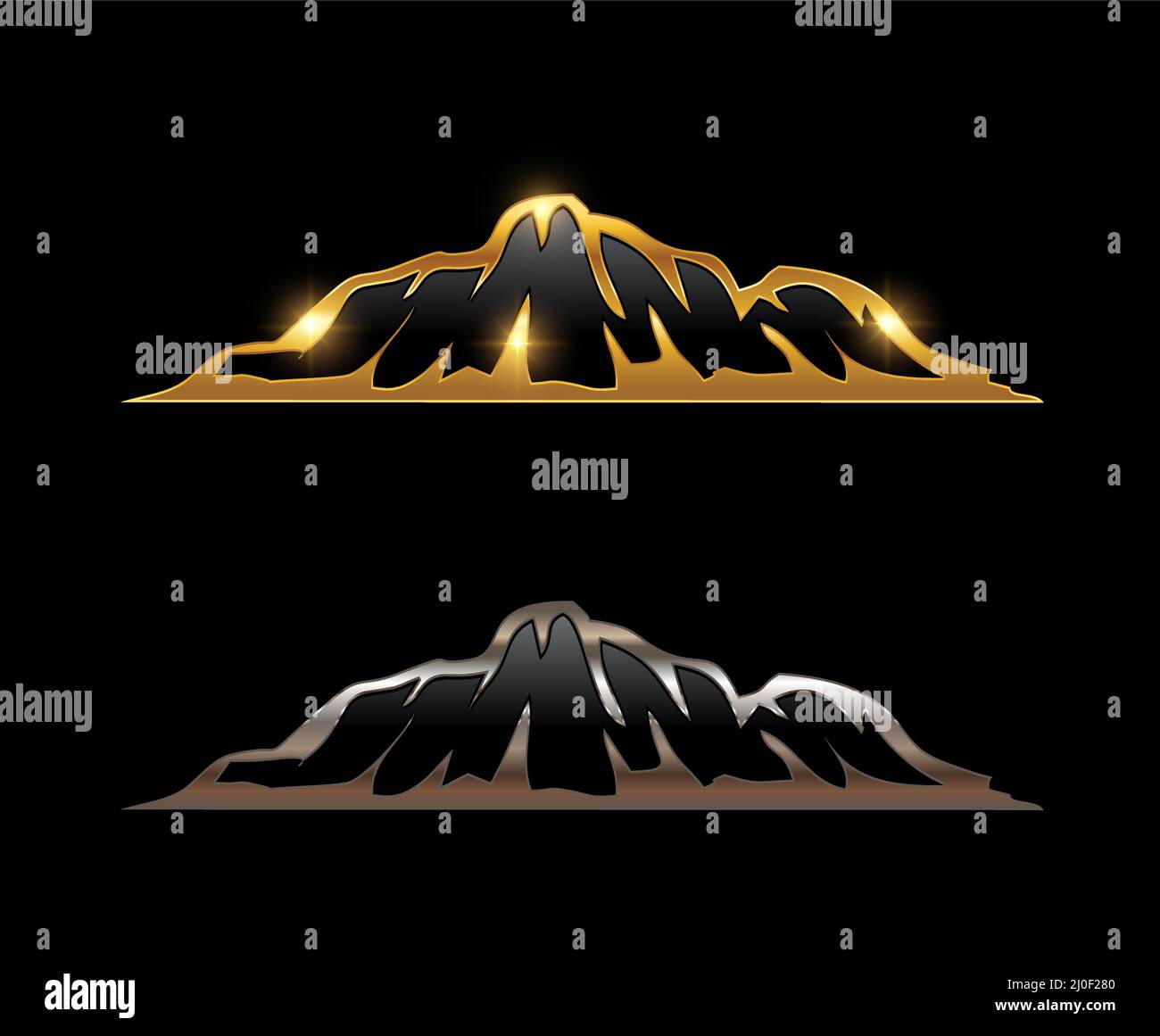 A Vector Illustration set of Golden and Silver Mountain Icon Sign Stock ...