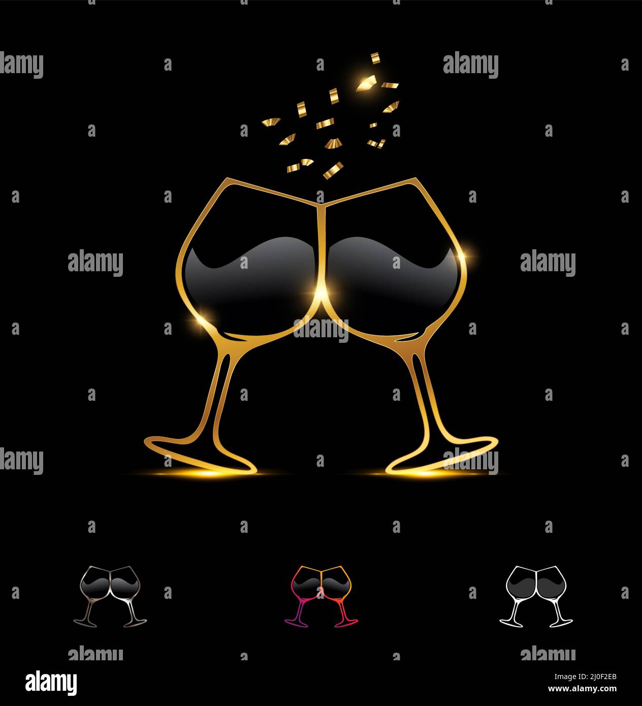 A Vector Illustration set of Golden Wine Glass Toast Sign Stock Vector ...