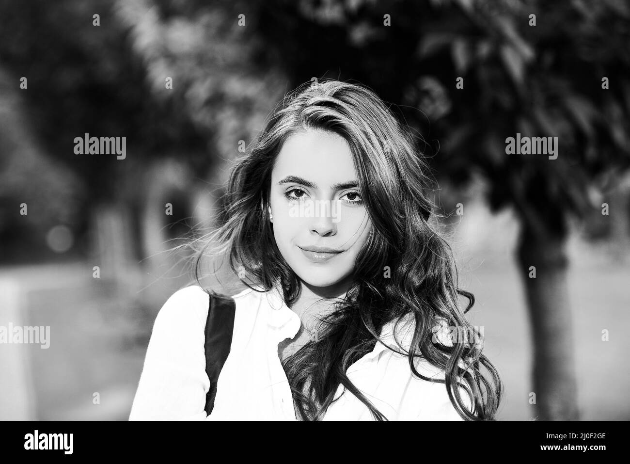 University female student outdoor. Smiling girl portrait Stock Photo ...