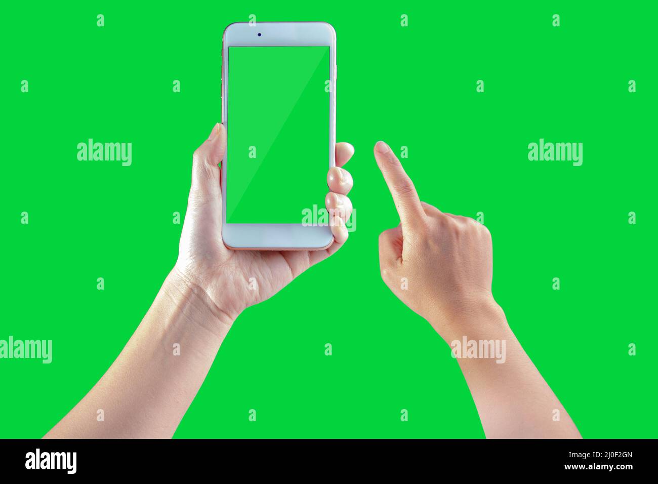Woman green screen smartphone hi-res stock photography and images - Alamy