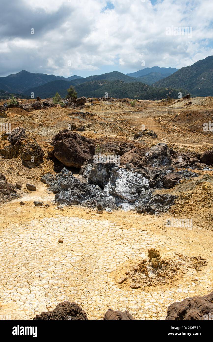 Dry deserted land of an abandoned copper mine. Mitsero Cyprus Stock ...