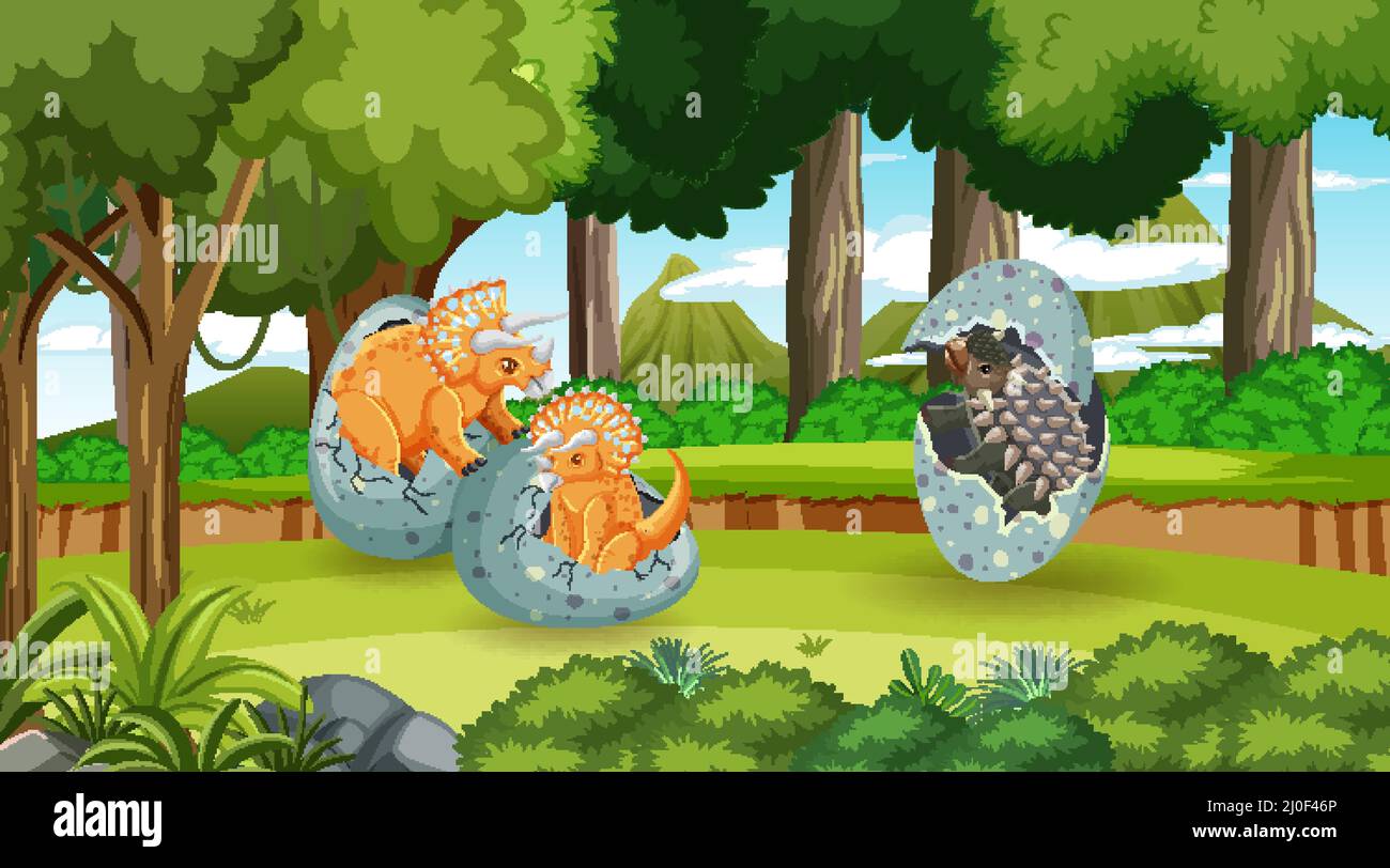 Prehistoric forest with dinosaur cartoon illustration Stock Vector ...