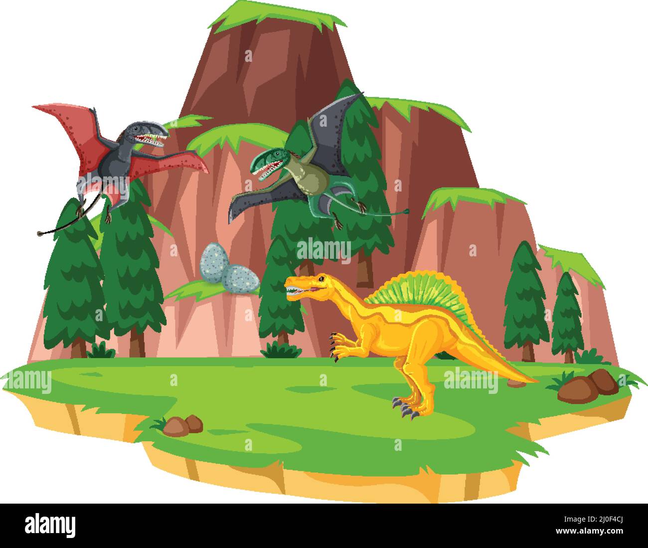 Scene with pteranodon and spinosaurus illustration Stock Vector Image ...