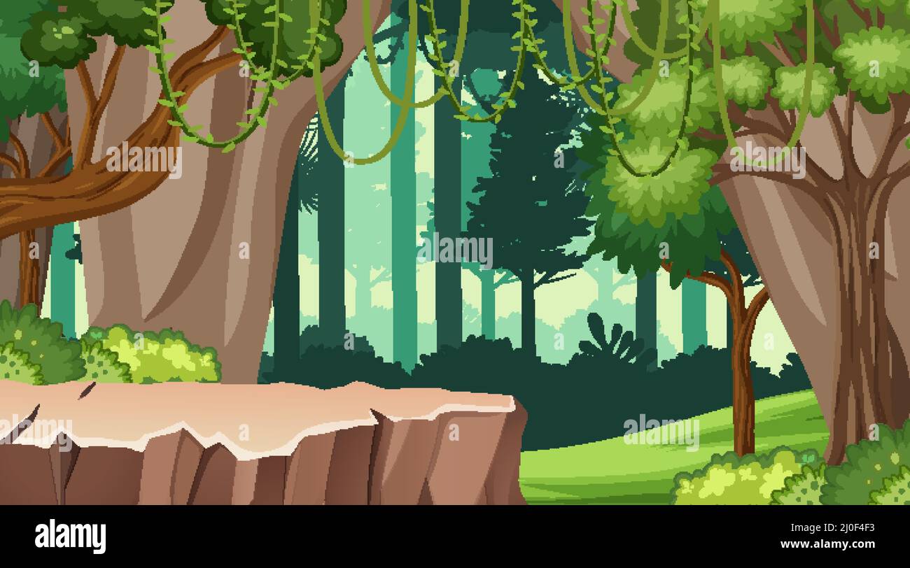 Nature scene with many trees and rocks illustration Stock Vector Image ...
