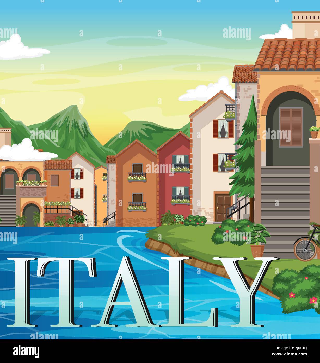 Italy iconic tourism attraction building background illustration Stock ...
