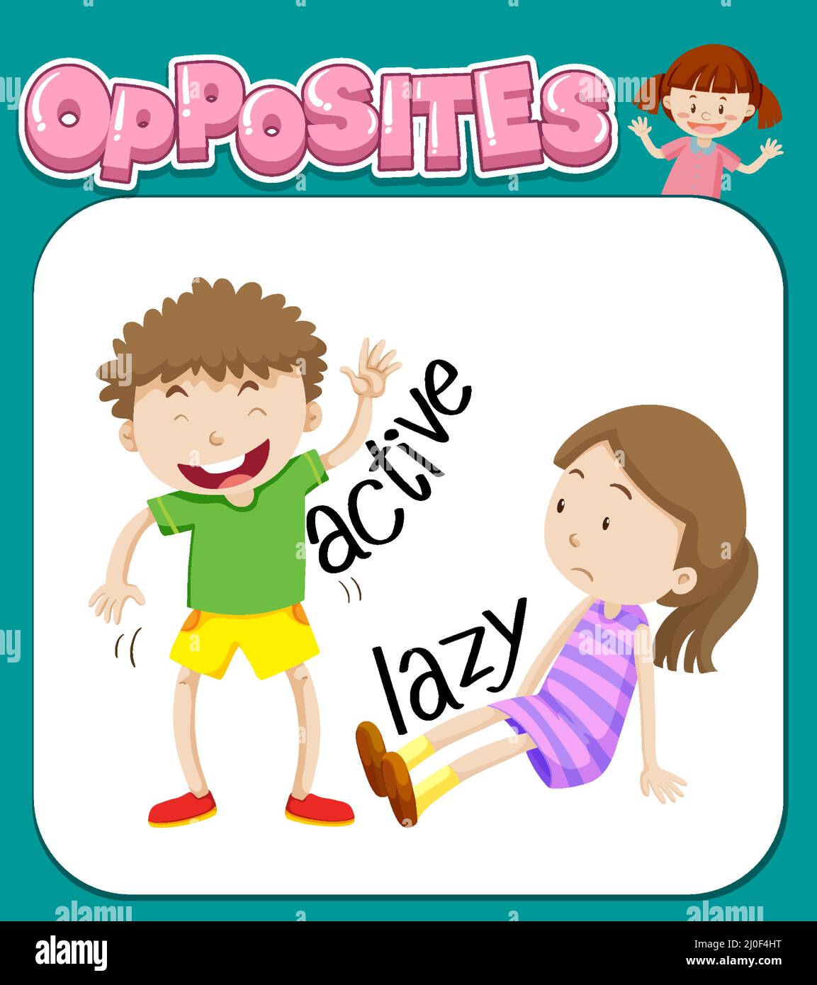 Opposite words for active and lazy illustration Stock Vector Image ...