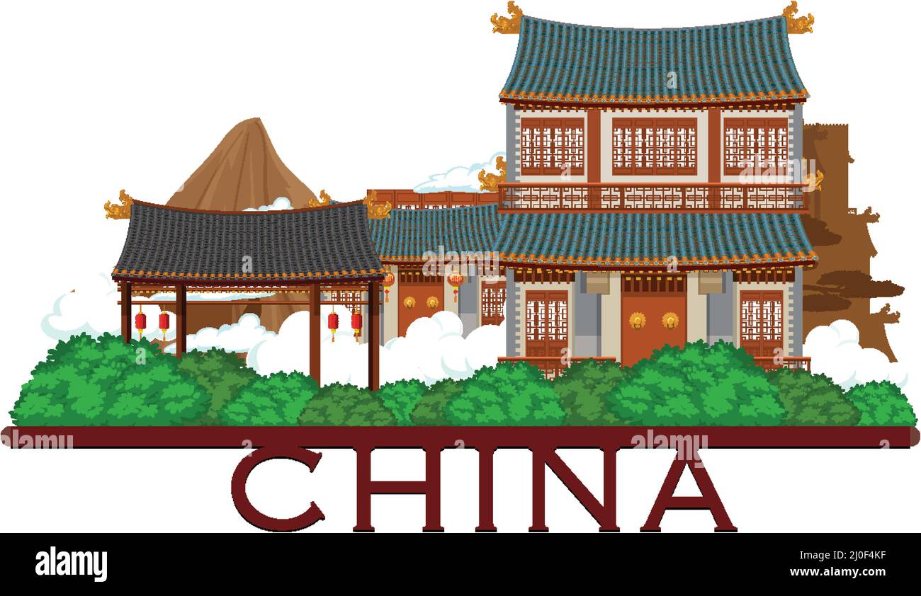 Chinese architecture iconic house building logo illustration Stock ...