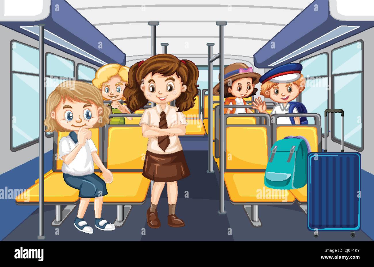 Scene with many people using public transportation illustration Stock ...