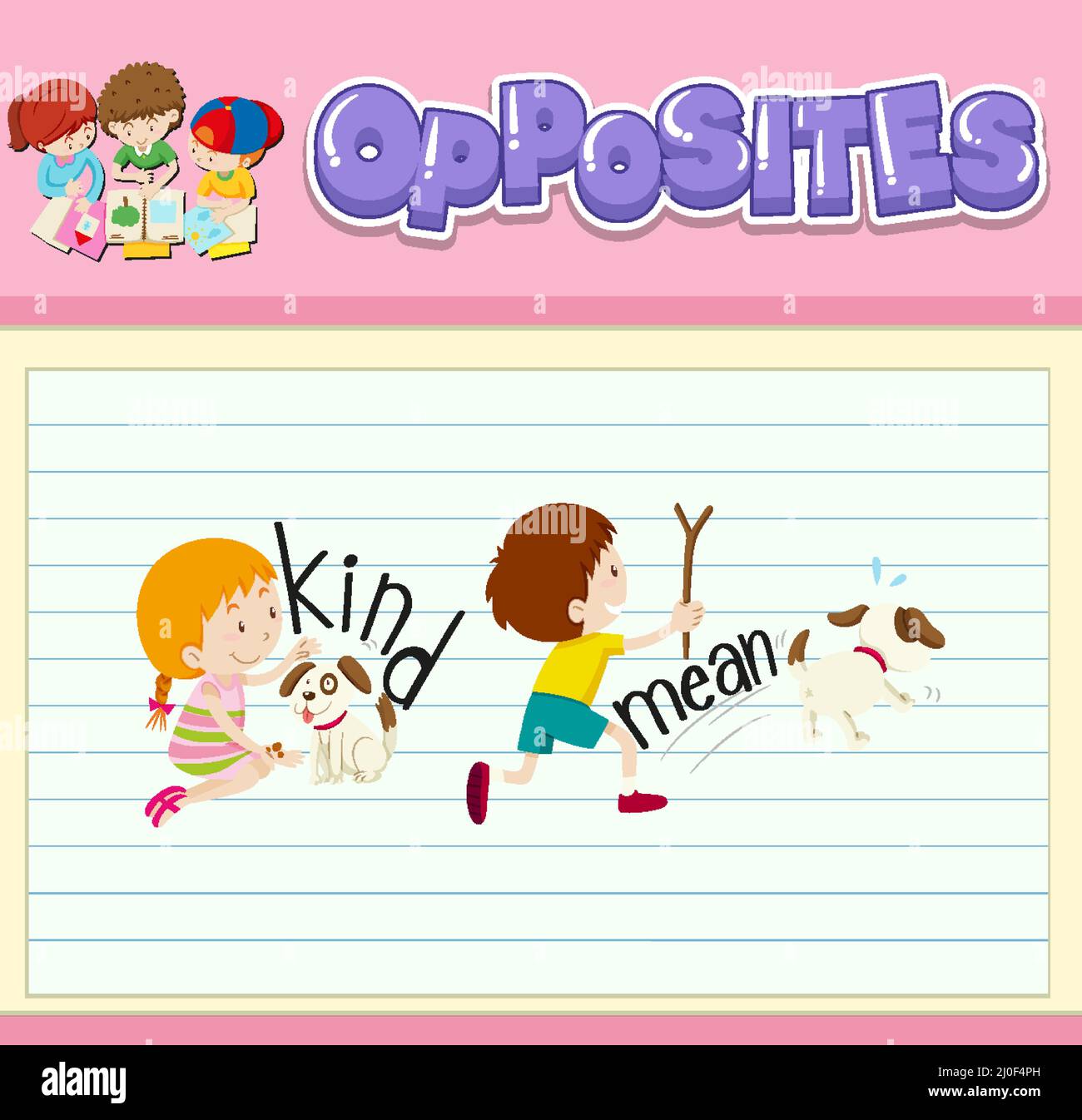 Education word card of English opposites word illustration Stock Vector ...