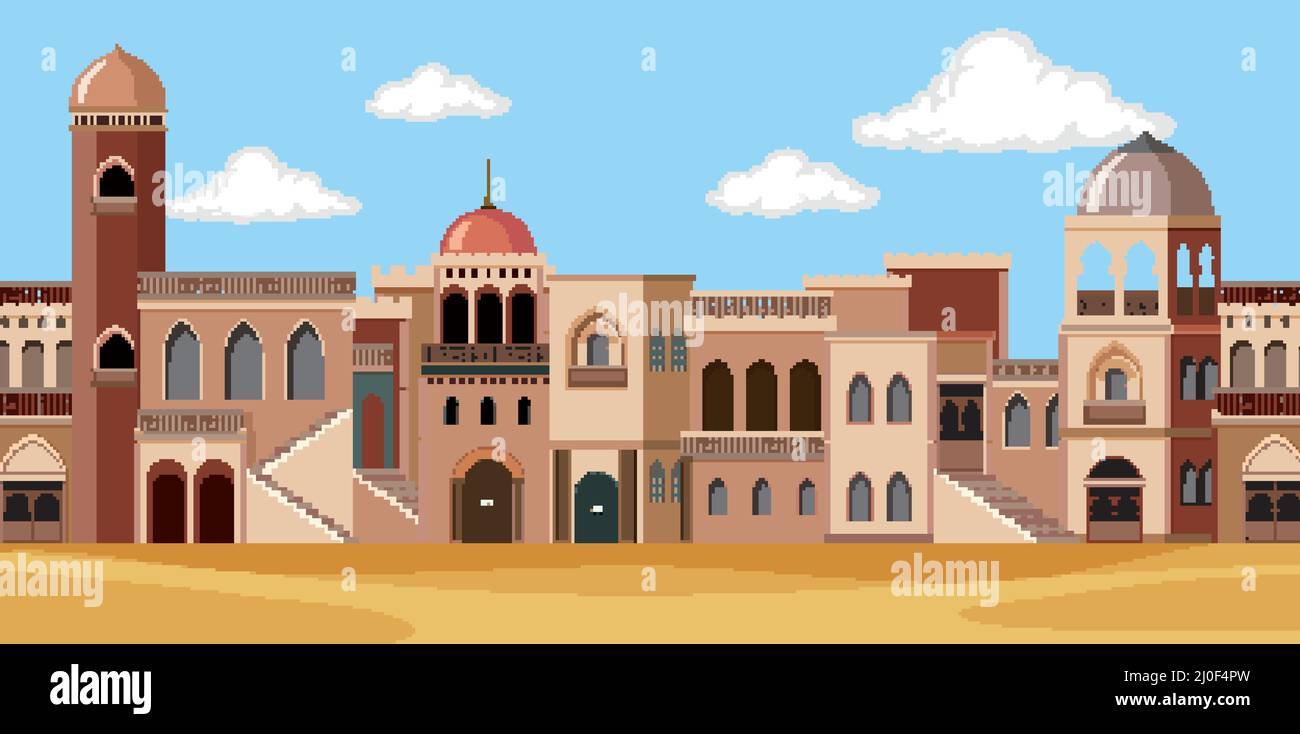 Scene with brown buildings in desert illustration Stock Vector Image ...