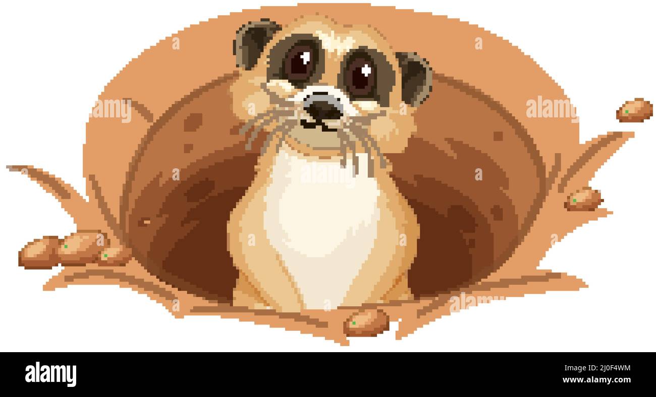 A meerkat in a hole in cartoon style illustration Stock Vector Image ...