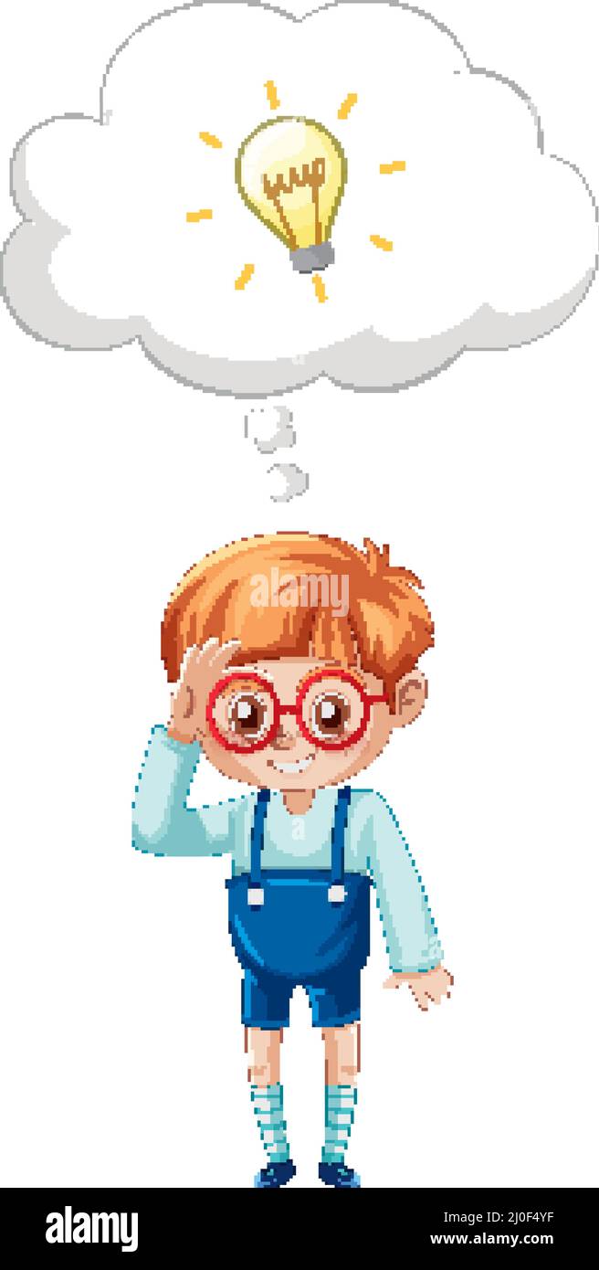 A cute boy standing and thinking on white background illustration Stock ...