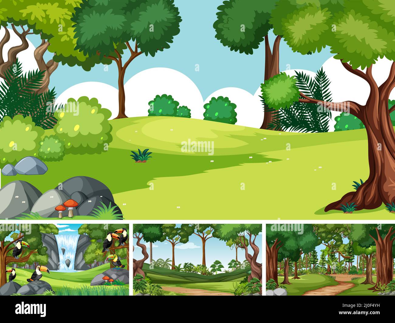 Scene with green field in forest illustration Stock Vector Image & Art ...